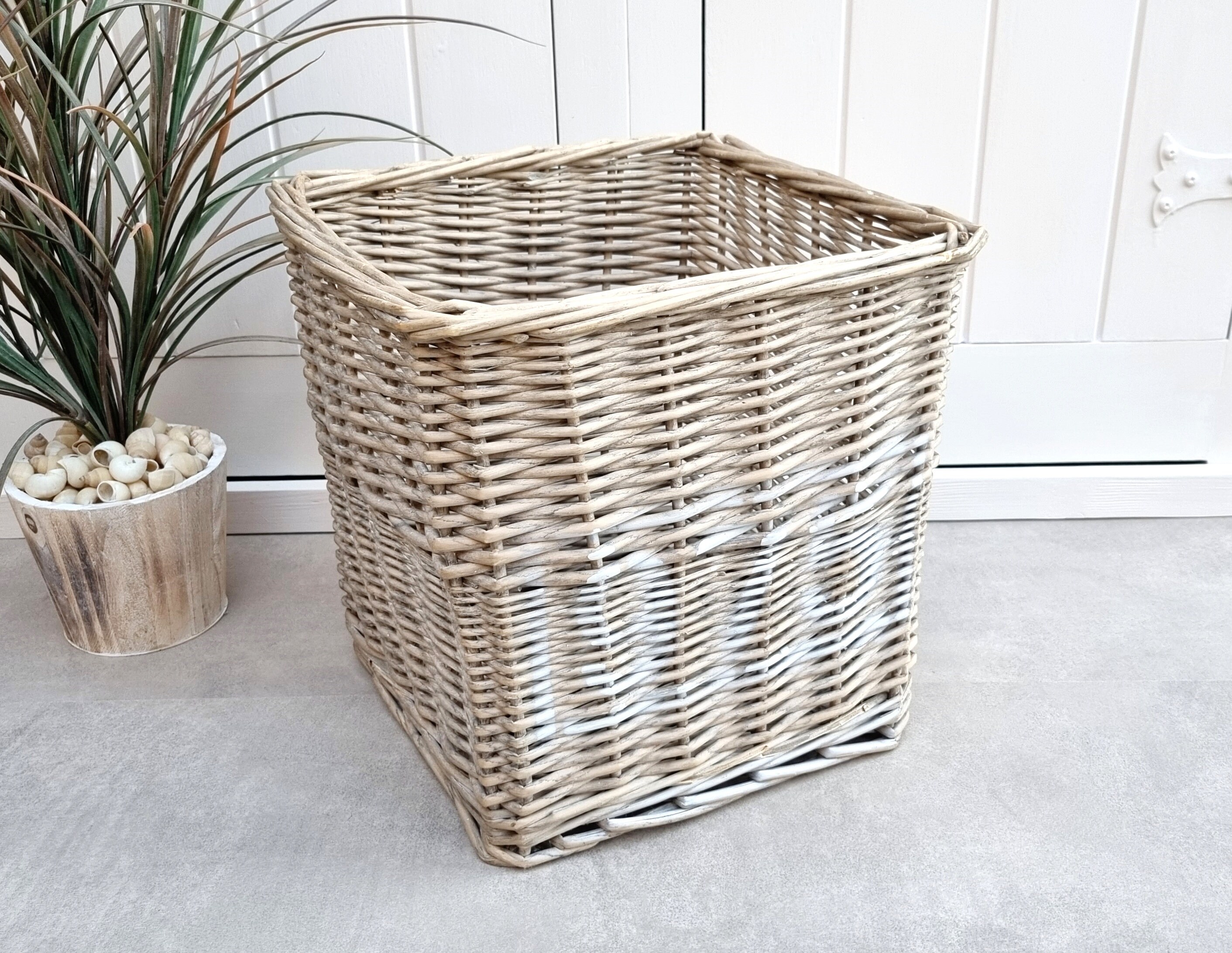 Vintage Square Grey Wicker Basket Decorative Basket Wicker Basket for Storage Coastal Decor Farmhouse Decor Beach House Etsy
