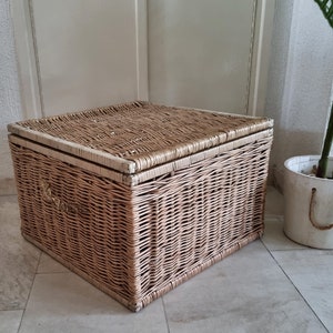 Large Square Wicker Basket, Lidded Wicker Basket, Wicker Trunk, Wicker ...