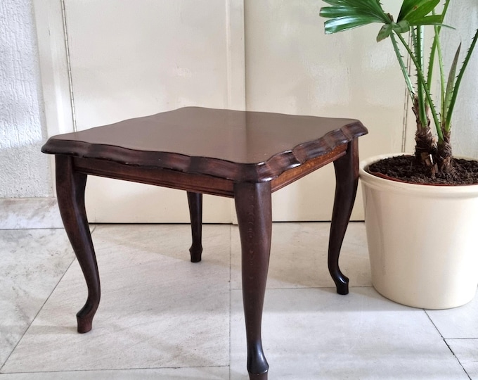 Vintage Dark Wood Side Table, Curved Edge Accent Table, Solid Wood End ...