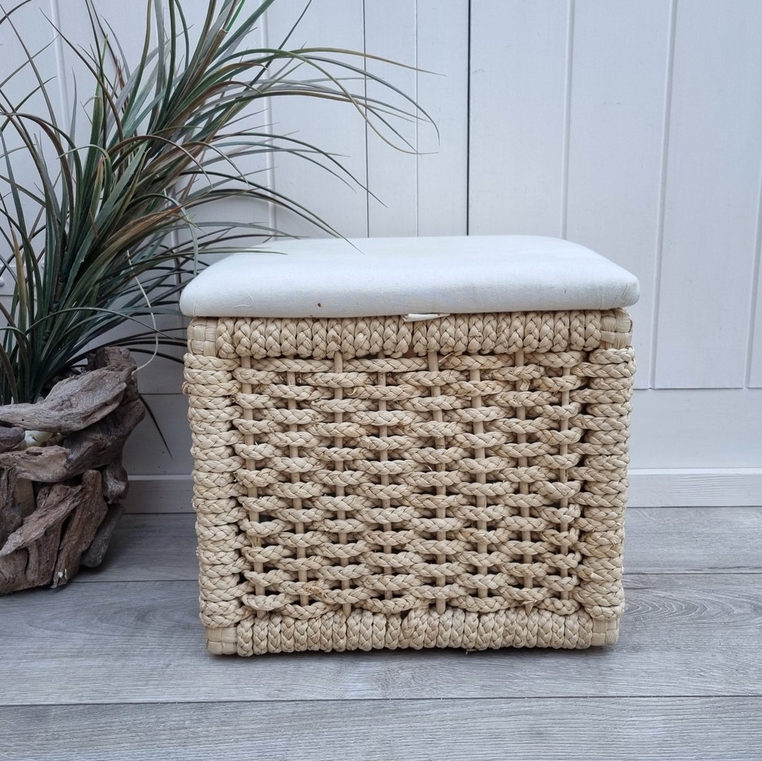 Storage Ottoman, Wicker Stool, Square Wicker Footstool, Storage Basket ...