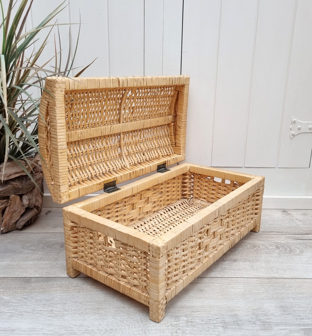 Wicker Chest, Wicker Basket, Lidded Basket for Storage, Flip Top Lid ...