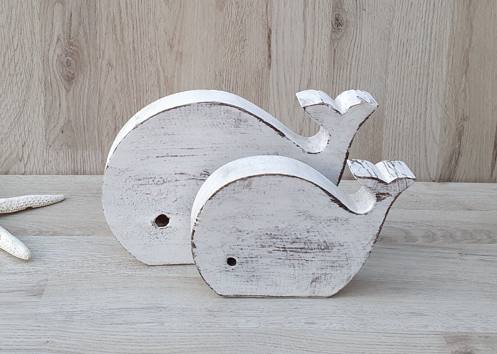 Set of 2 White Wooden Whales Wood Whale Coastal Decor - Etsy
