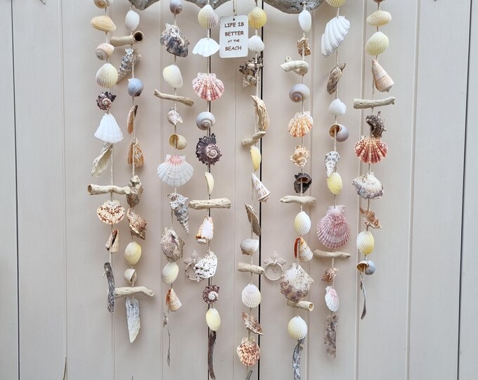 Large Shell Curtain, Coastal Wall Hanging, Shell Wind Chime, Shell Wall ...