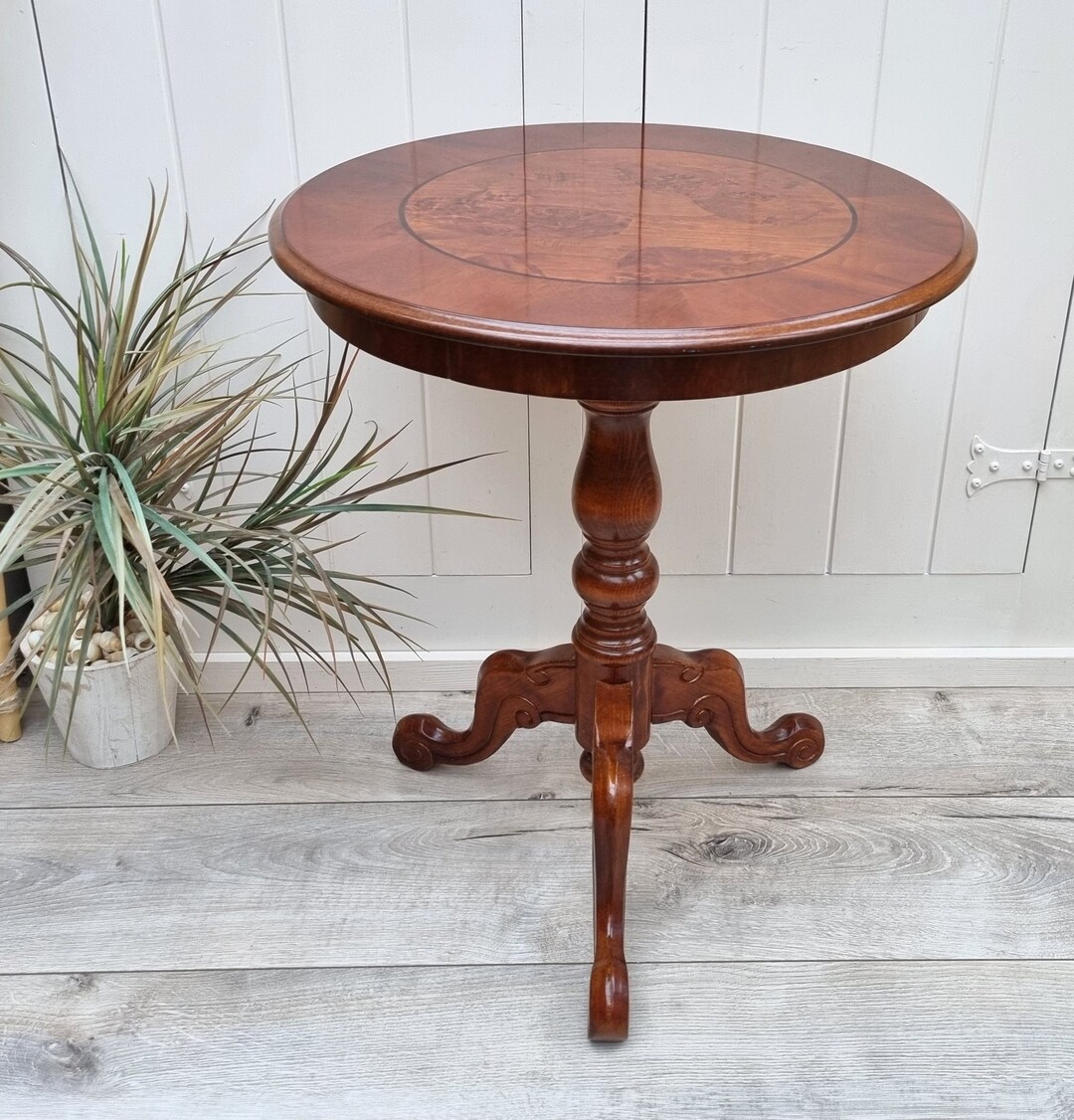 Walnut Wood Side Table, Pedestal Accent Table, Figured Walnut Top, Hand ...