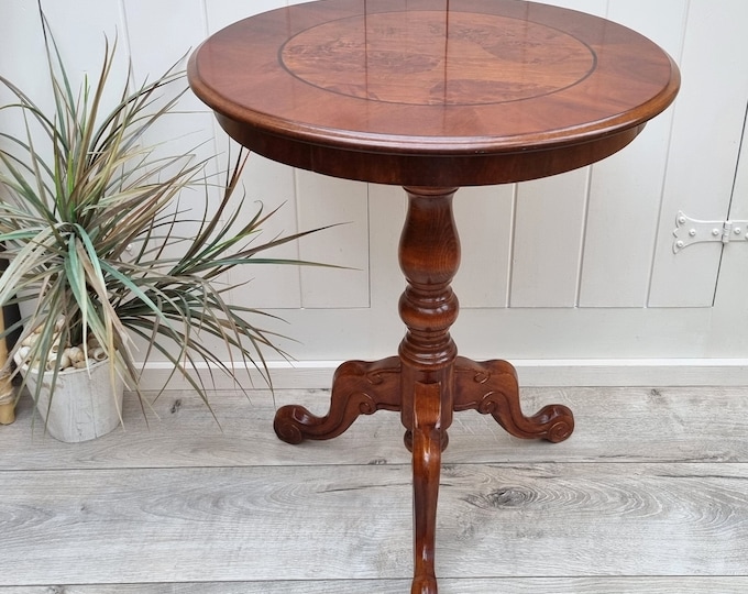 Walnut Wood Side Table, Pedestal Accent Table, Figured Walnut Top, Hand ...