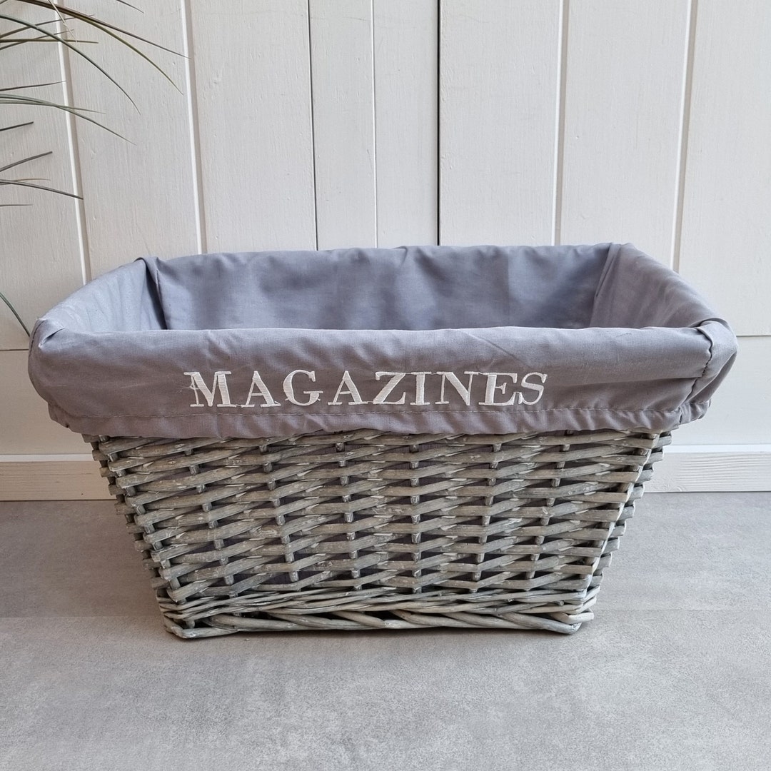 Tapered Gray Wicker Magazine Basket, Wicker Basket, Magazines Basket ...