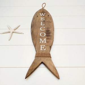 Large Wooden Fish 'welcome' Sign, Coastal Wall Decor, Coastal Wall Art ...