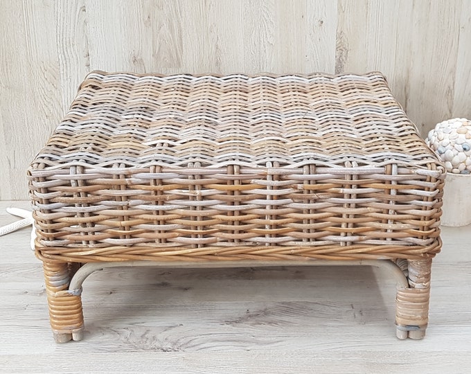 Vintage Wicker Footstool Rattan Foot Stool Bamboo Stool - Etsy