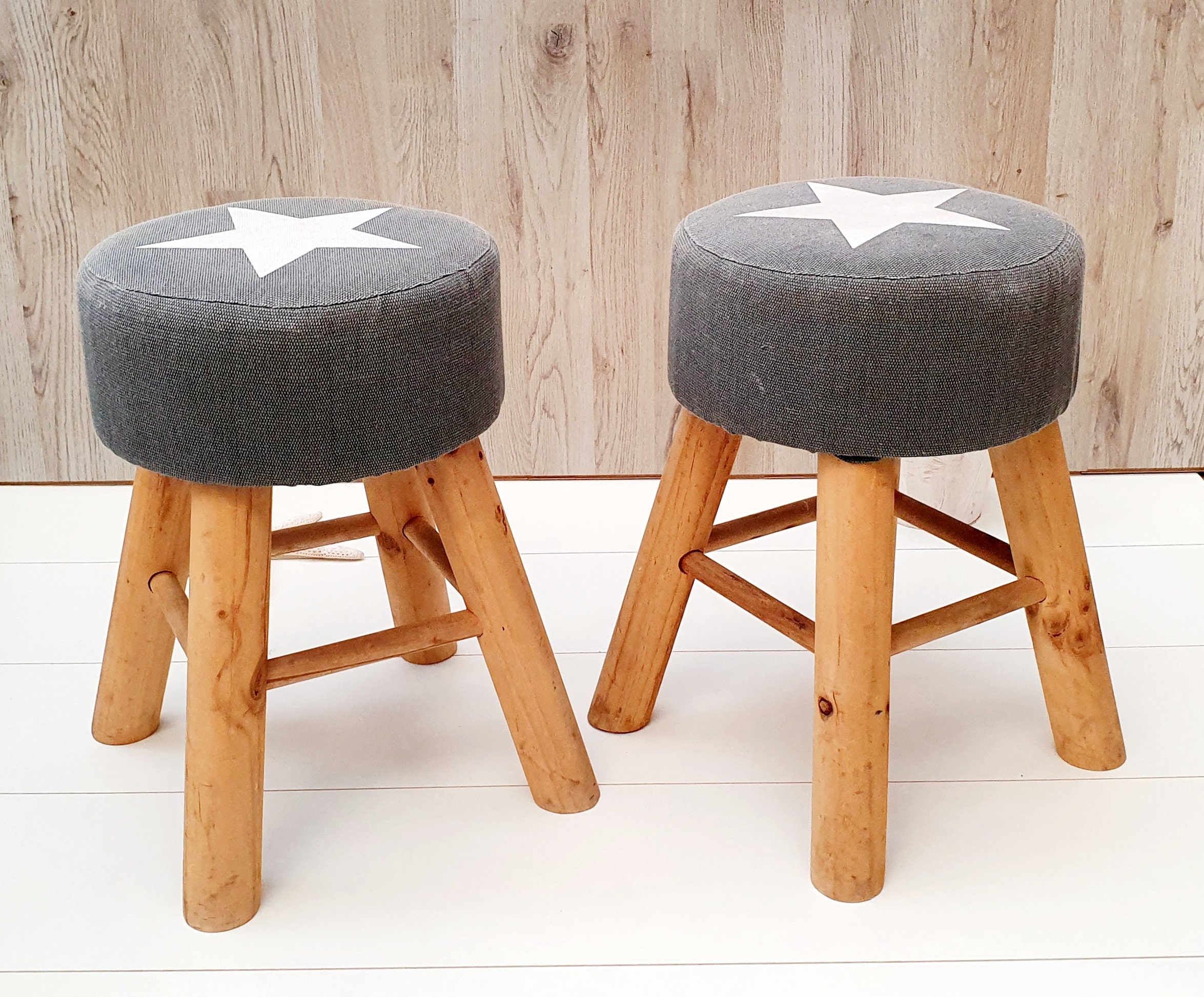 Vintage Upholstered Stool 'star', Wooden Foot Stool, Coastal Stool ...