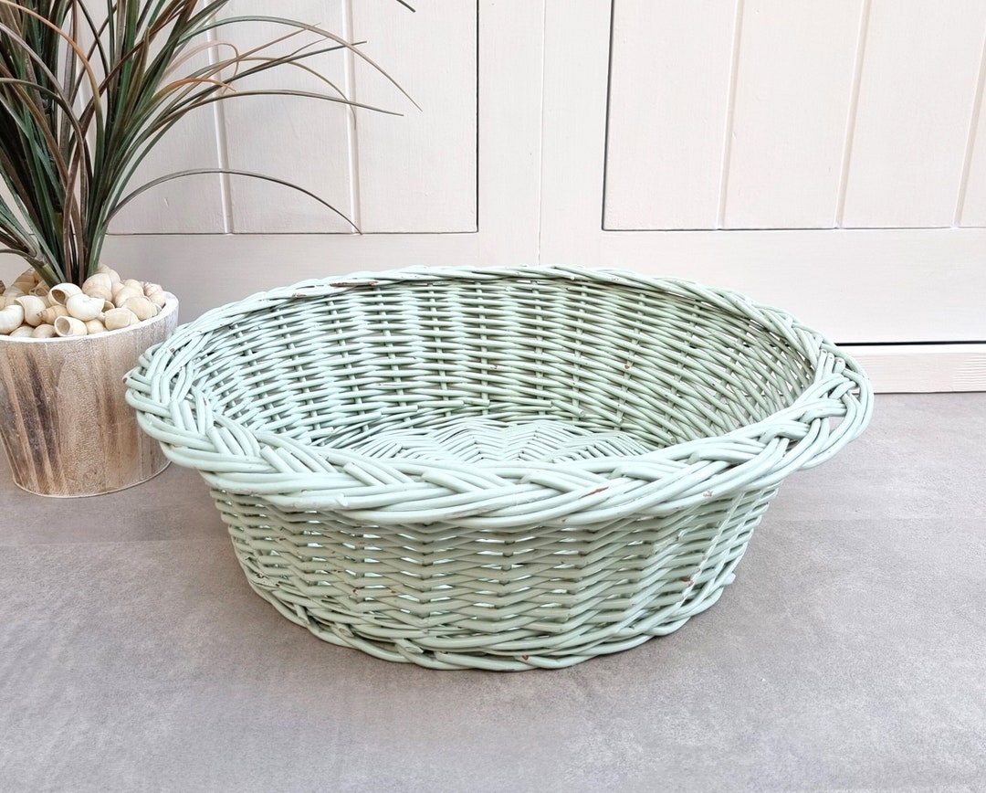 Vintage Round Wicker Basket, Mint Green Decorative Basket, Wicker Home ...