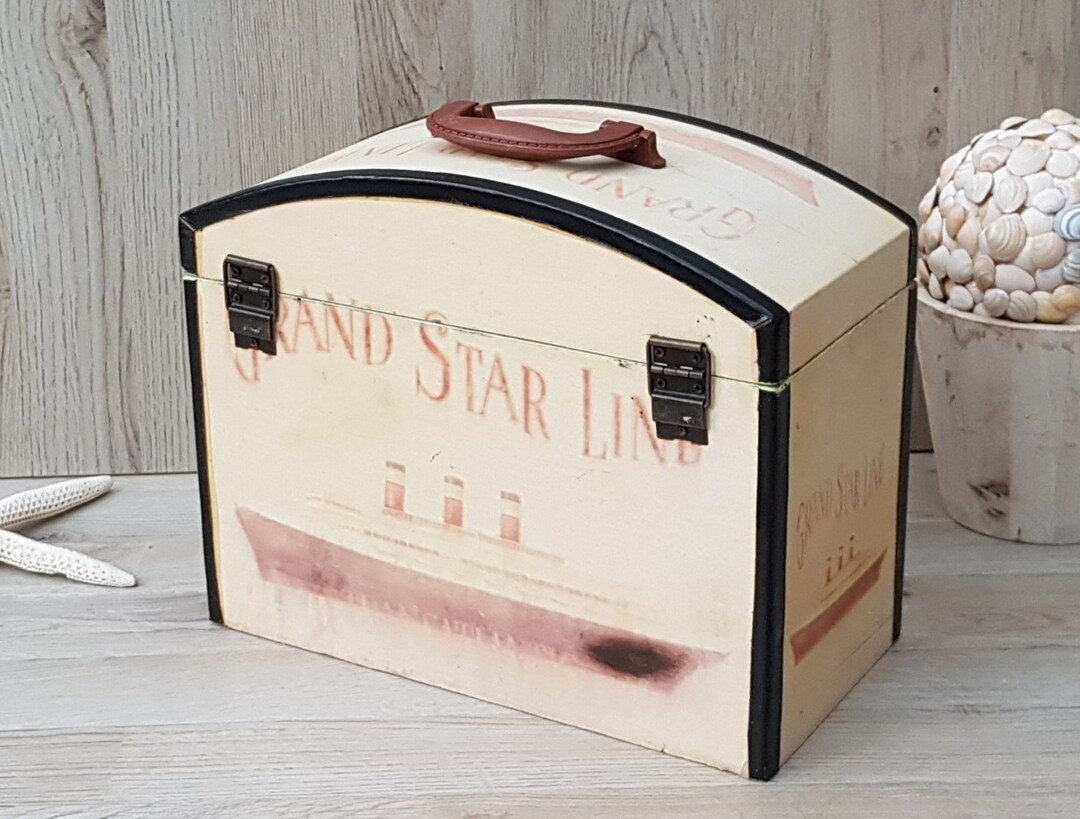 Beautiful Vintage Wooden Chest 'grand Star Line', Treasury, Wooden ...