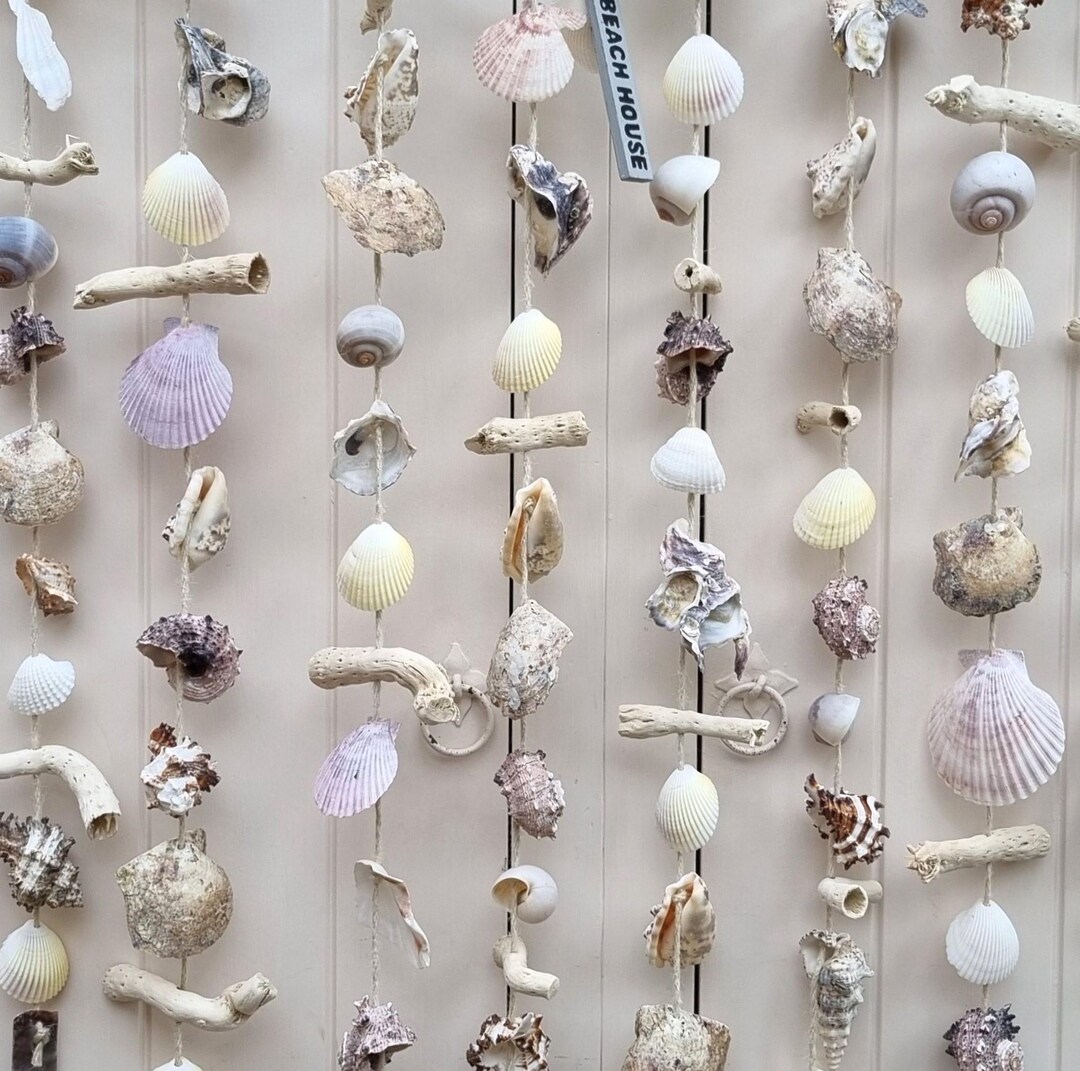 Large Shell Curtain, Coastal Wall Hanging, Shell Wind Chime, Shell Wall ...