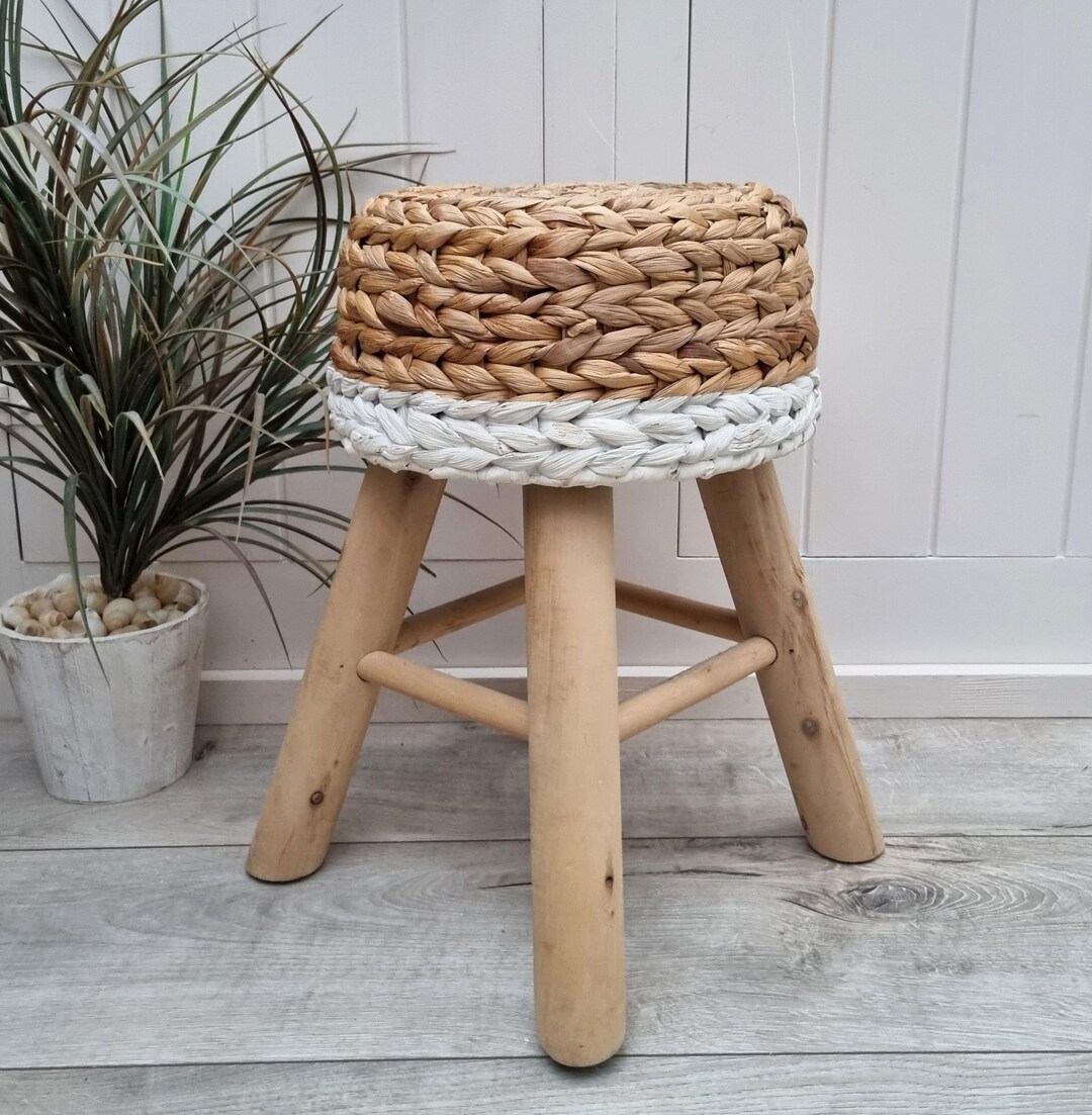 Round Wicker Stool, Wooden Foot Stool, Water Hyacinth Wicker Stool ...