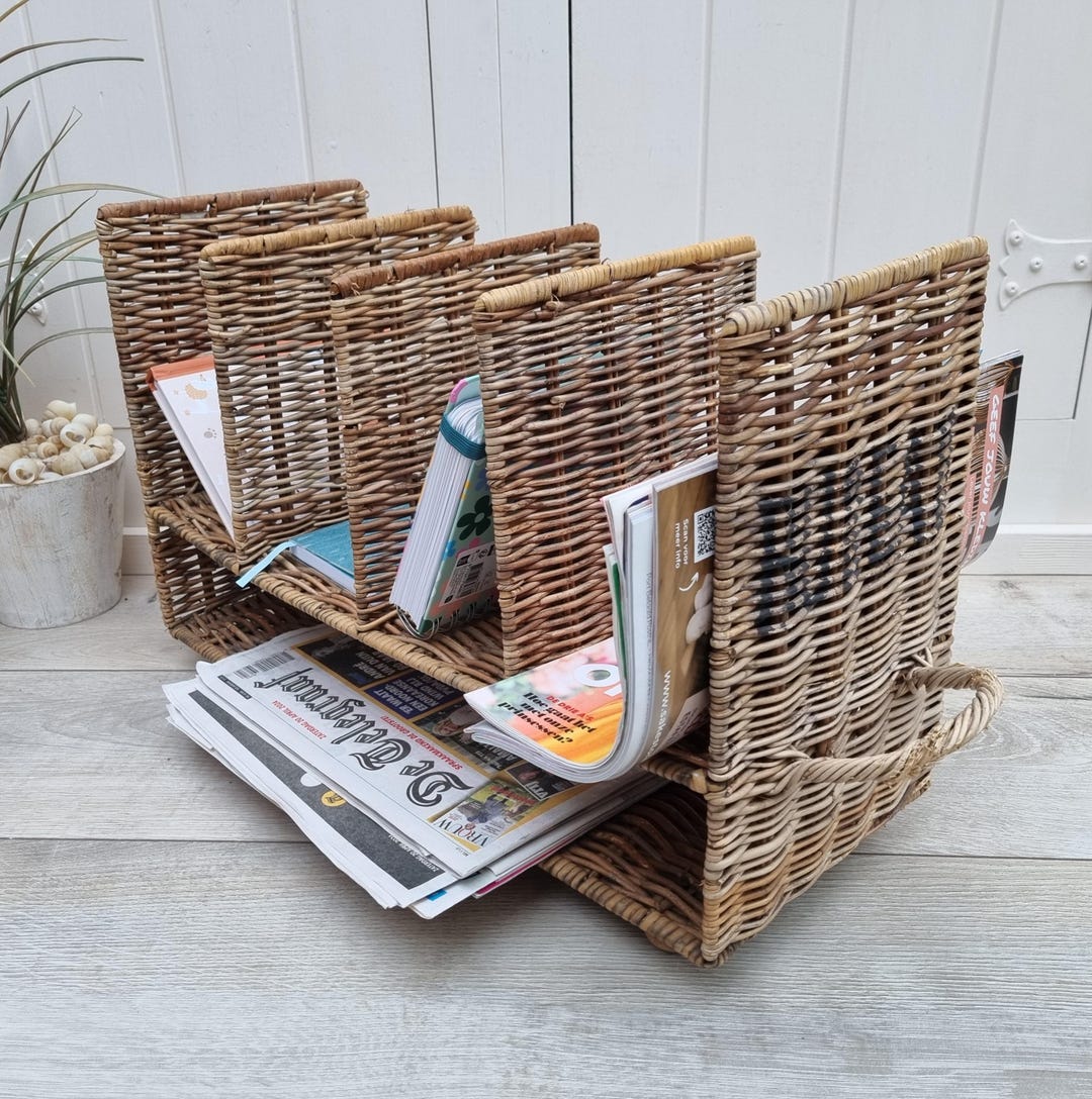 Gray Wicker Office Organizer, Riviera Maison, Wicker Magazine Holder ...