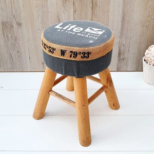 Vintage Upholstered Stool 'life is Good at the Beach', Wooden Foot ...