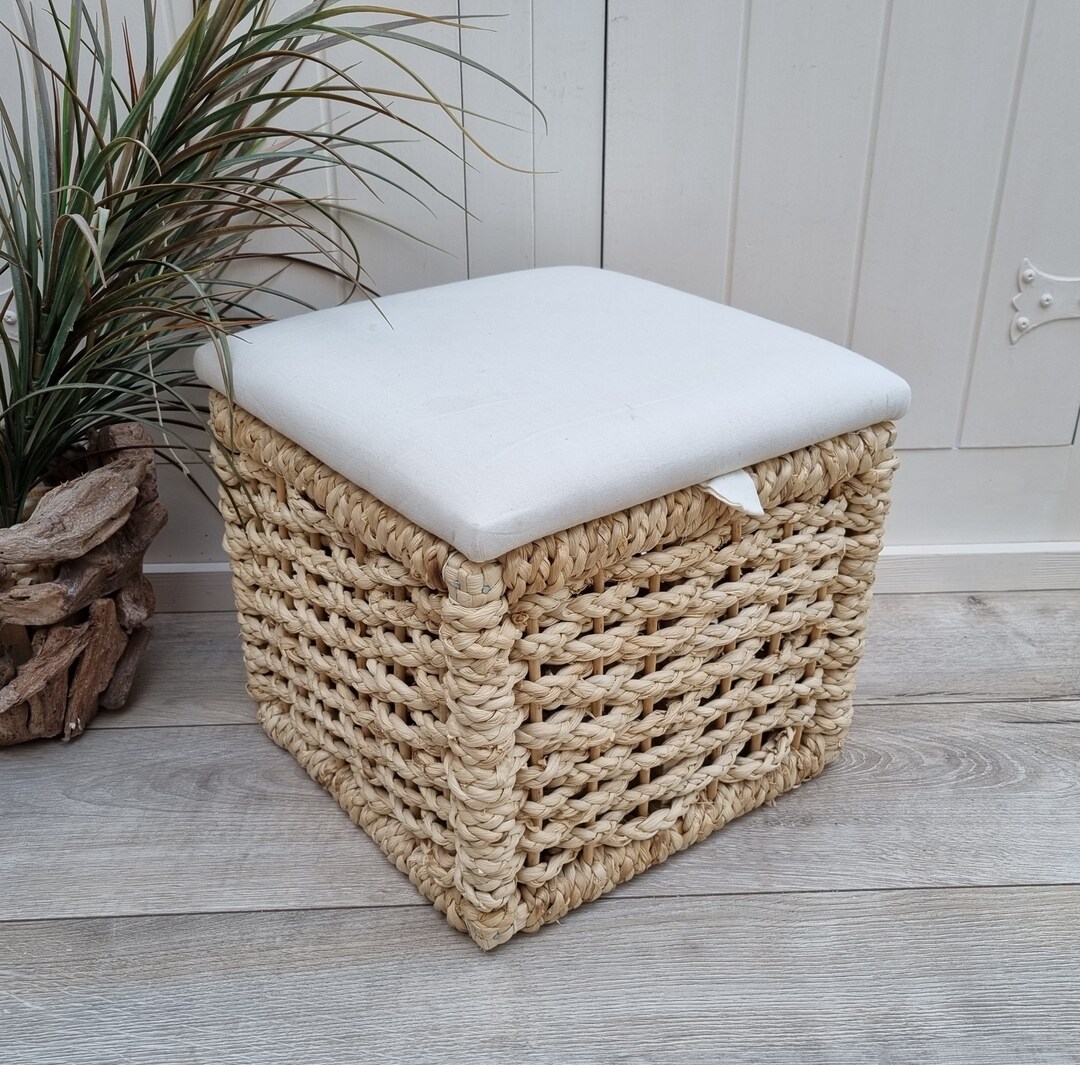 Storage Ottoman, Wicker Stool, Square Wicker Footstool, Storage Basket ...