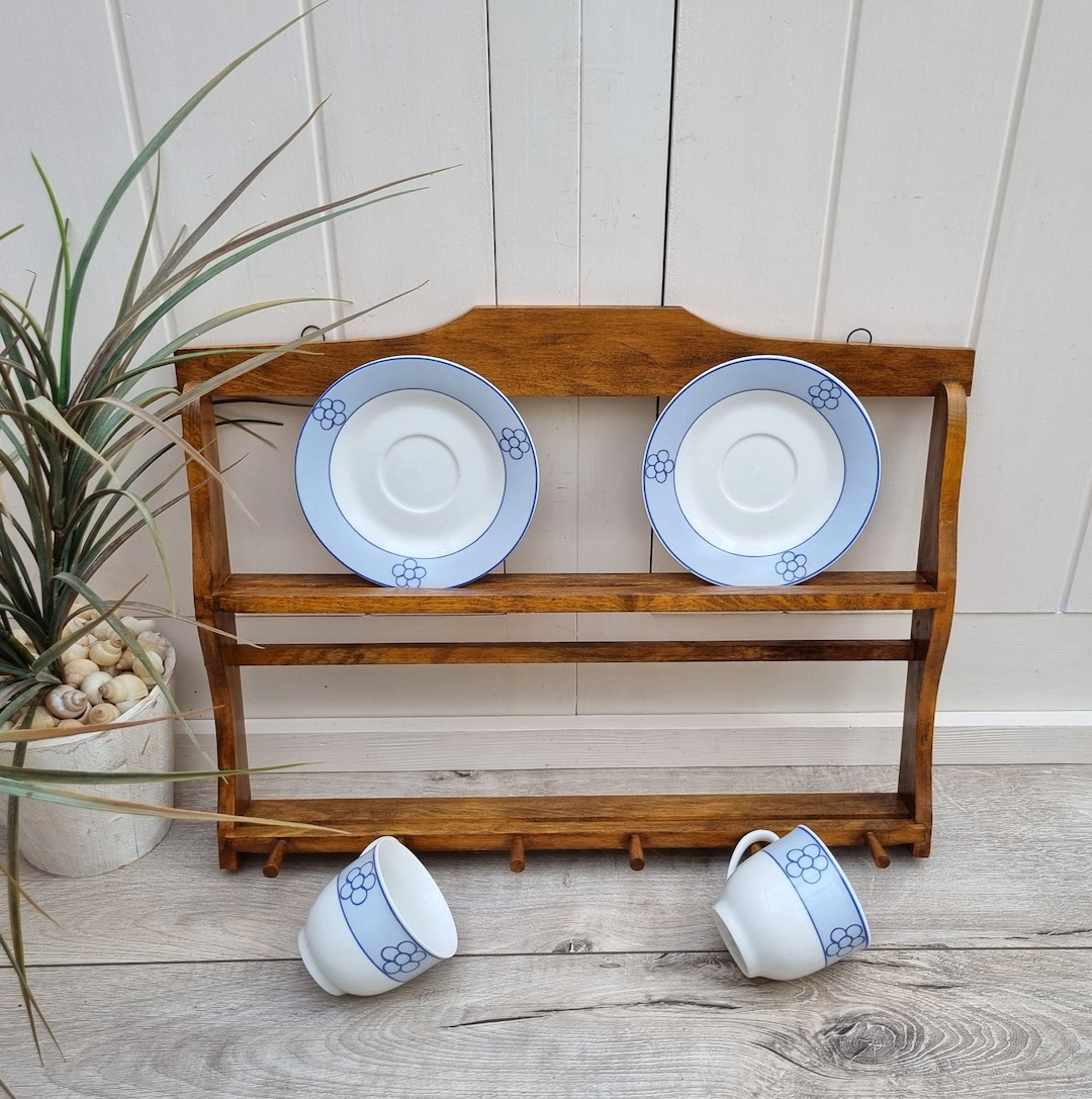 Vintage Plate Rack, Wooden Plate Rack, 2 Shelf Plate Rack, Display ...