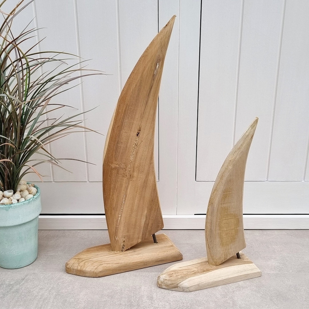 2 Wooden Shark Fins on Stand, Shark Fin Centerpiece, Hand Carved Shark ...