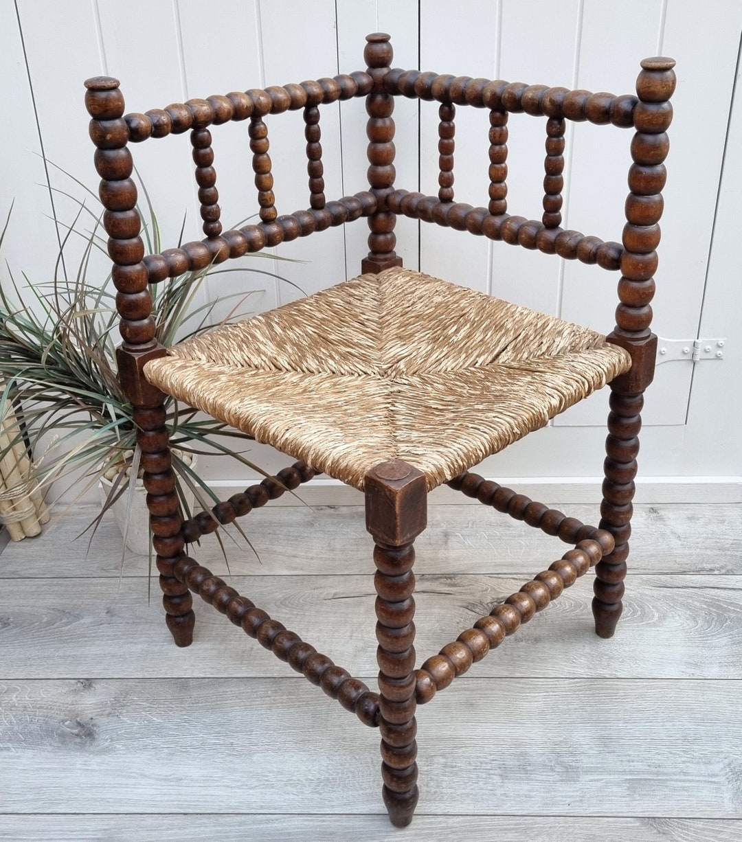 Antique Wooden Corner Chair, Bobbin Chair, Rush Seat Chair, Knitting ...