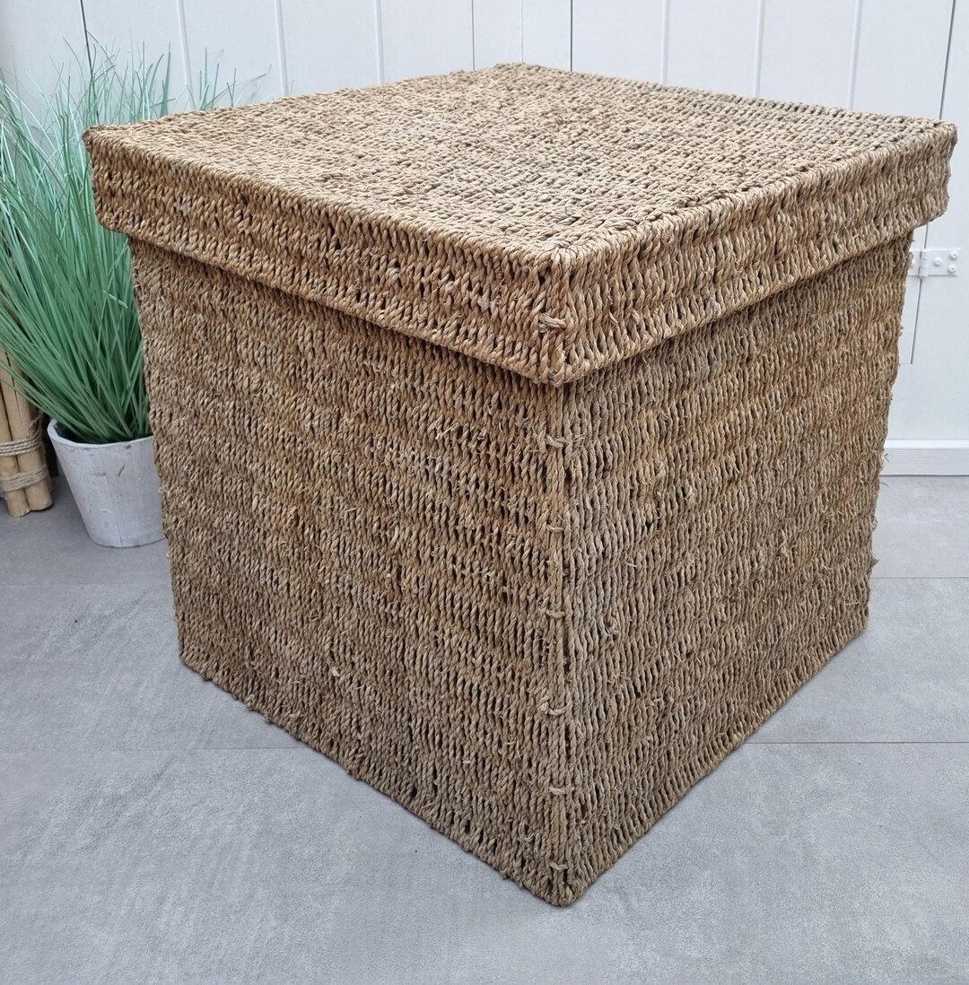 Large Square Wicker Basket, Lidded Wicker Basket, Wicker Trunk, Wicker ...