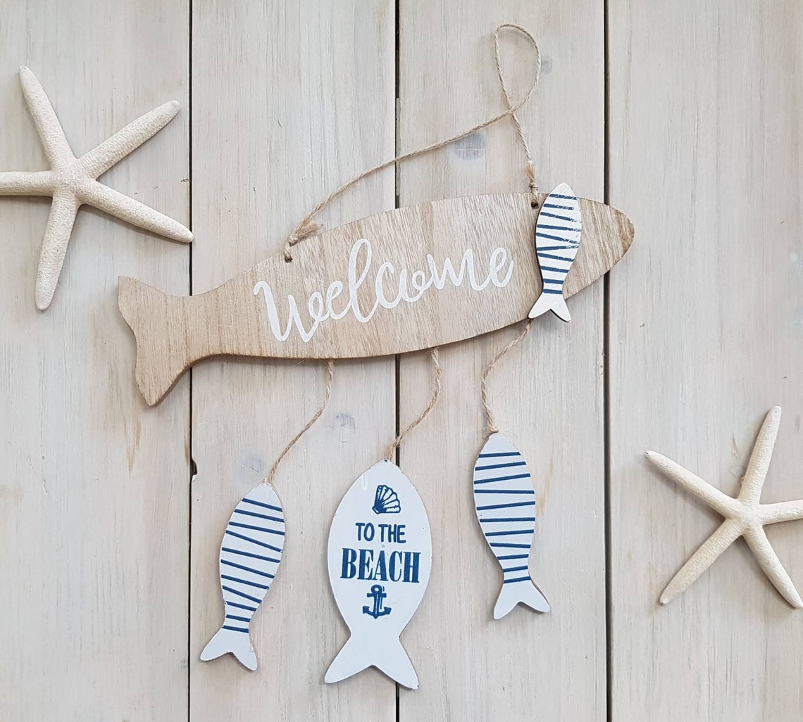 Wooden Fish 'Welcome' sign Beach decor Coastal | Etsy