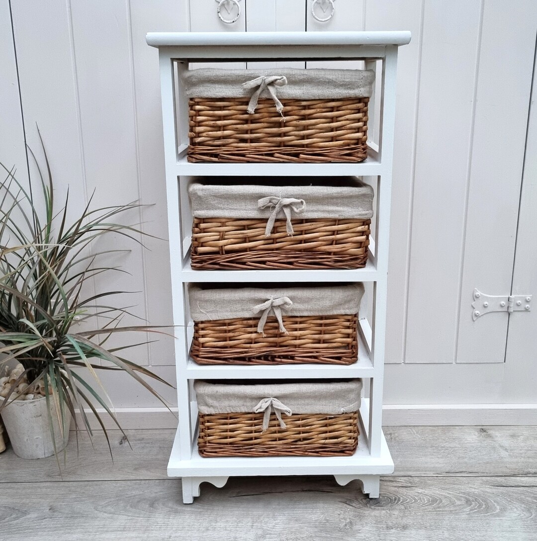 Vintage Wicker Drawers, 4 Drawer Cabinet, White Drawer Cabinet ...
