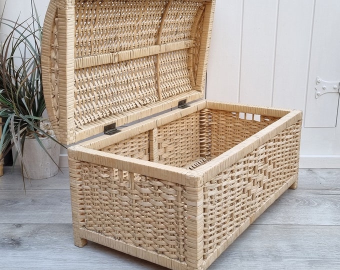 Large Rectangular Wicker Basket, Lidded Wicker Basket, Wicker Trunk ...