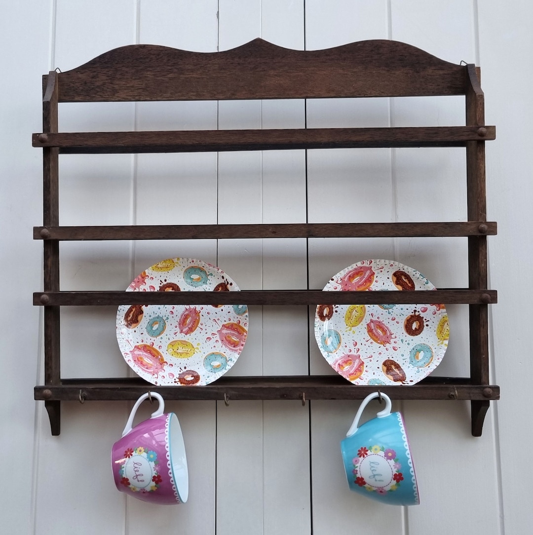 Plate Rack, Wooden Plate Rack, 2 Shelf Plate Rack, Display Shelf Plates ...
