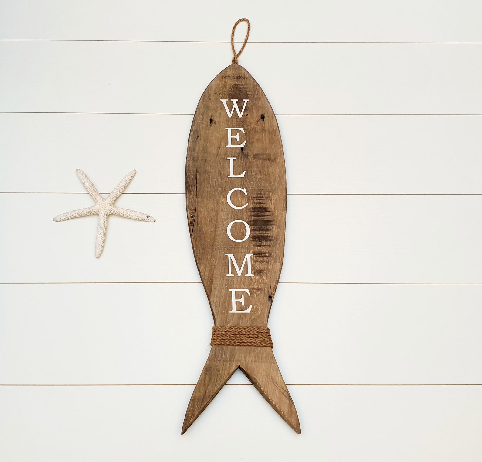 Large Wooden Fish 'welcome' Sign Coastal Wall Decor - Etsy