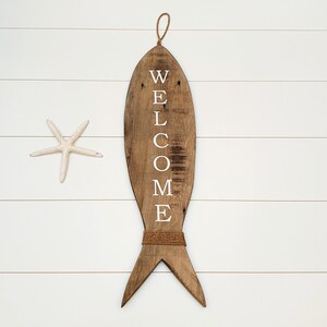 Large Wooden Fish 'welcome' Sign, Coastal Wall Decor, Coastal Wall Art ...