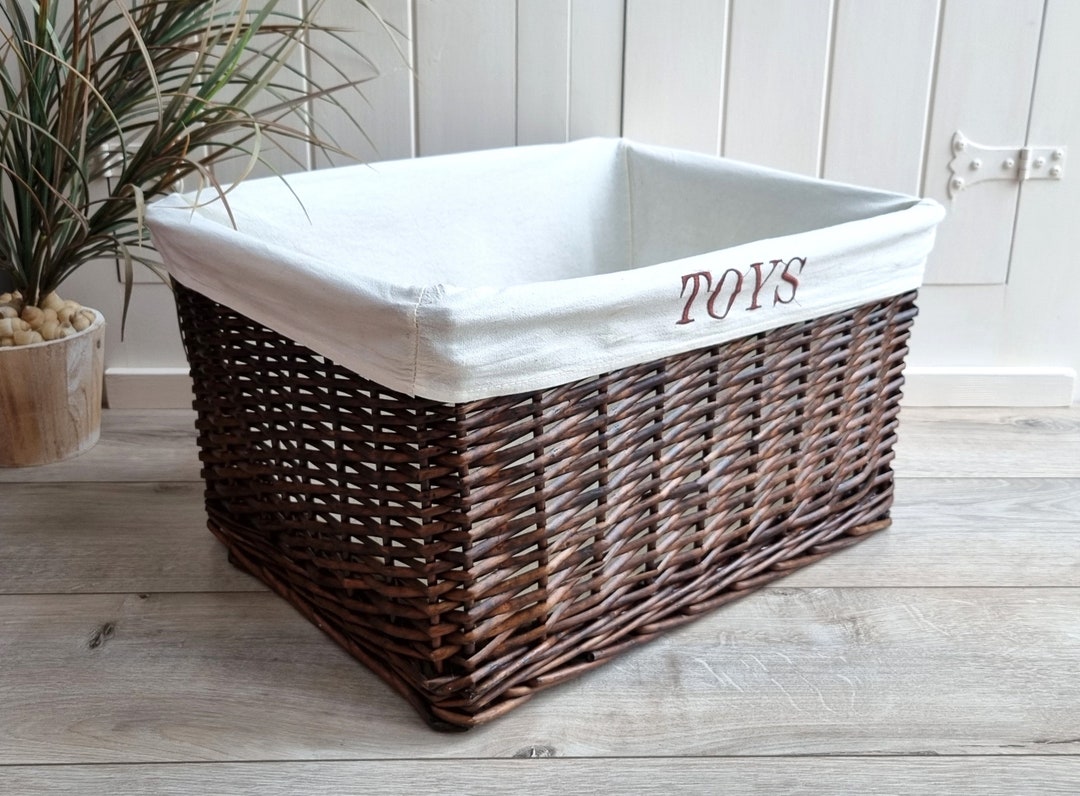 Large Rectangular Wicker Basket With off White Lining, Toys, Sturdy ...
