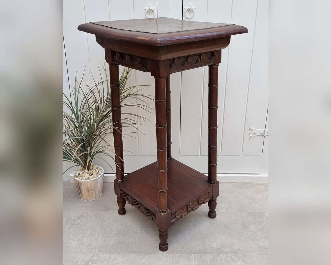 Antique Wooden Plant Table, Lamp Table, Hand Carved Wood, Planter ...