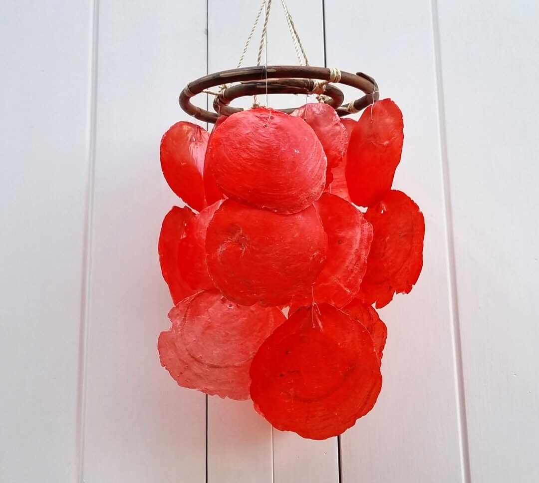 Capiz Shell Wind Chime, Red Capiz Chime, Capiz Wall Decor, Coastal Wall ...