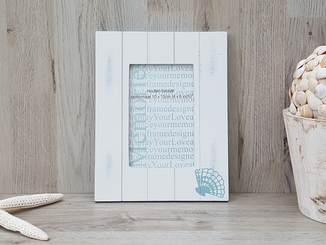 Vintage Coastal Photo Frame, Coastal Wall Decor, White and Blue Wooden ...