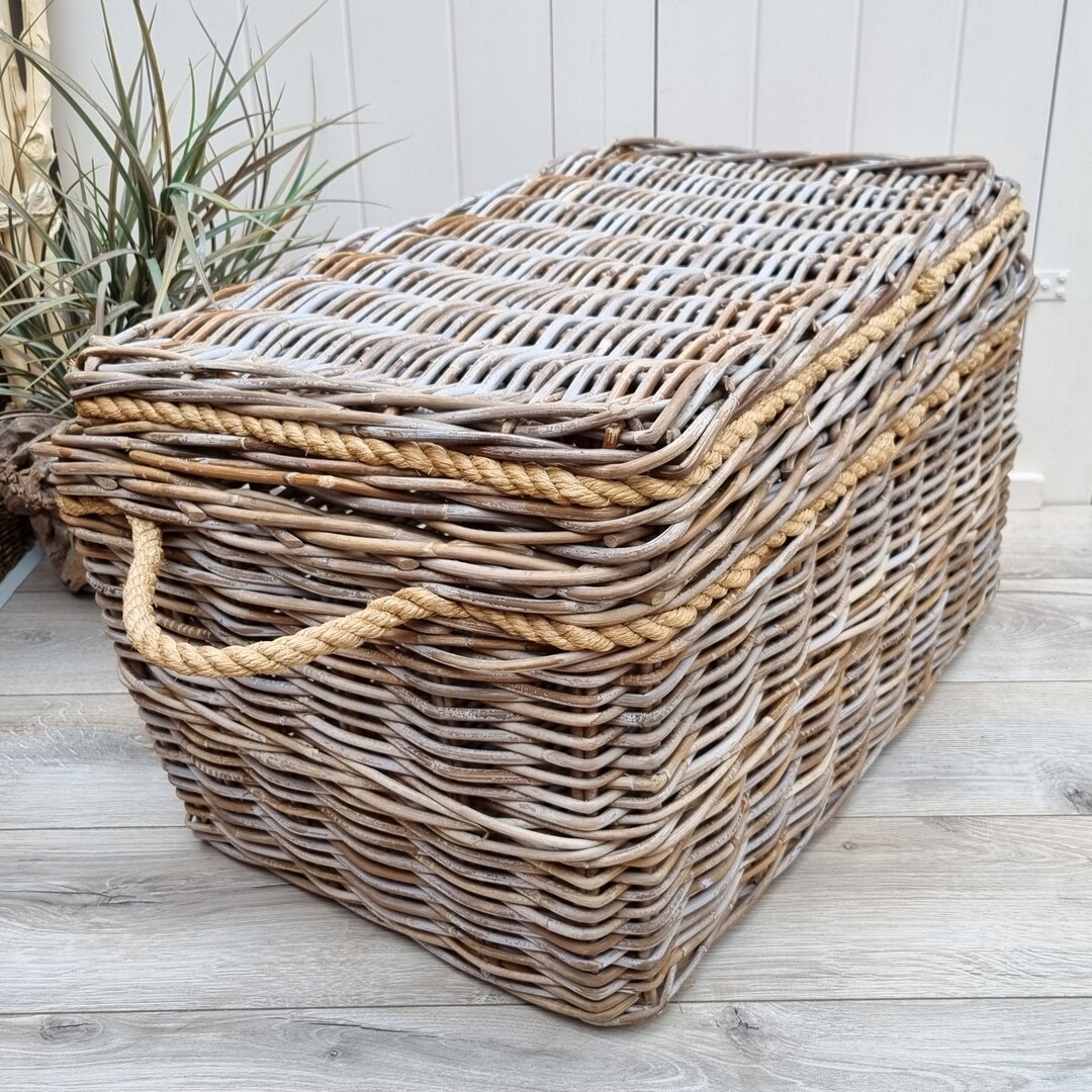 Large Rectangular Wicker Basket, Lidded Wicker Basket, Wicker Trunk ...