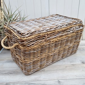 Large Rectangular Wicker Basket, Lidded Wicker Basket, Wicker Trunk ...