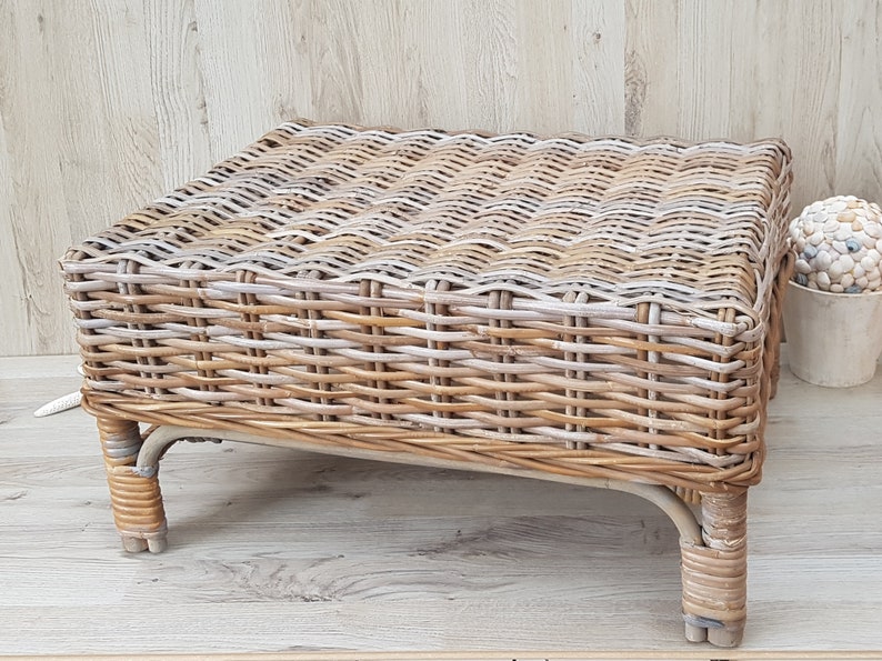 Vintage wicker footstool Rattan foot stool Bamboo stool | Etsy