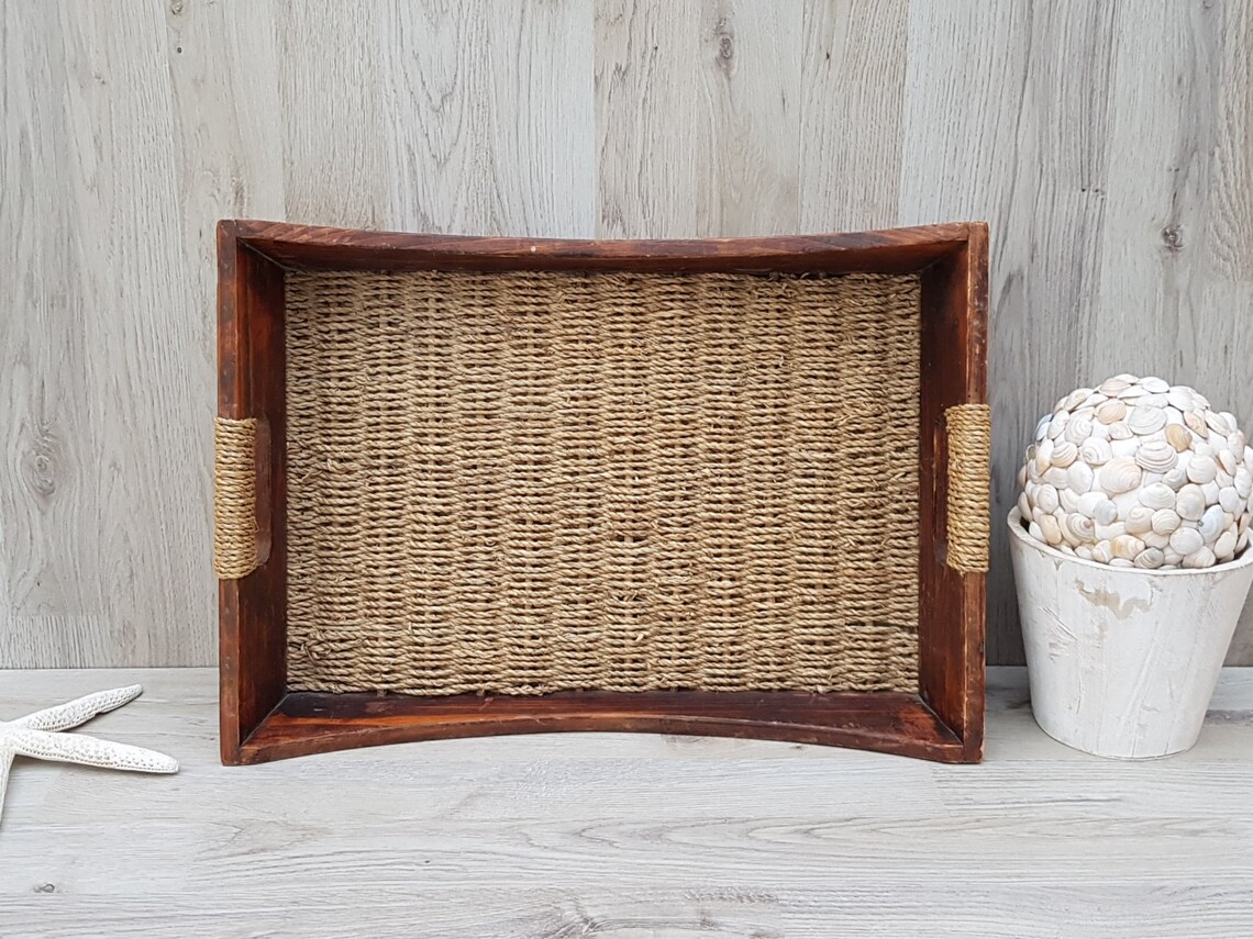 Vintage Wicker Serving Tray Rattan Basket Decorative Tray - Etsy