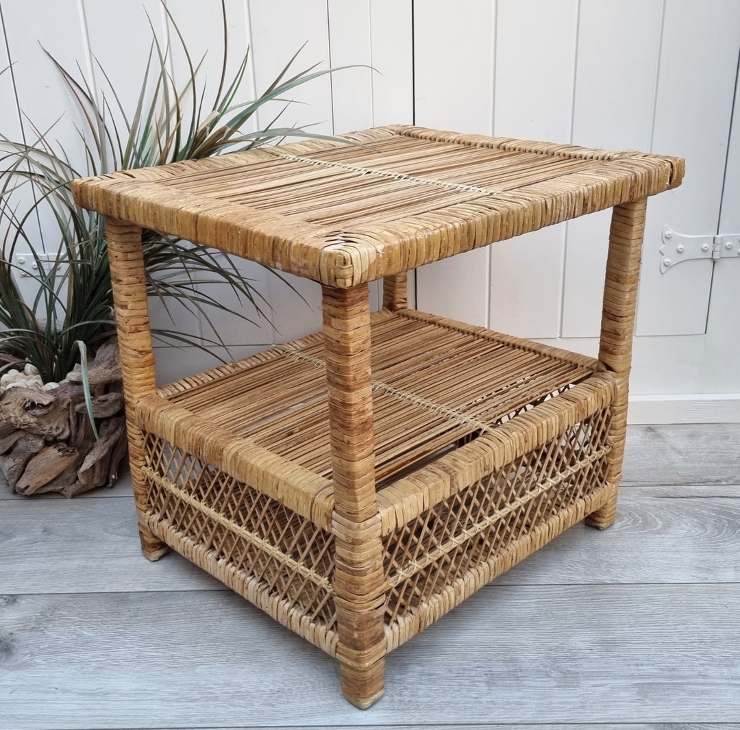 2 Tier Wicker Side Table, Coffee Table, Occasional Table, Lamp Table ...