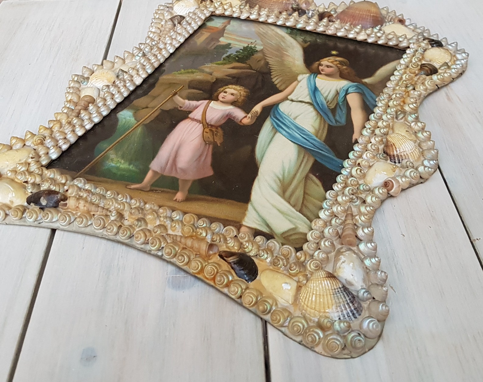 Beautiful Guardian Angel in Shell Frame the Holy Guardian - Etsy