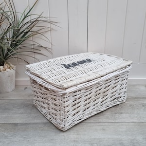White Wicker Basket, Wicker Basket With Lid, Lidded Basket for Storage ...