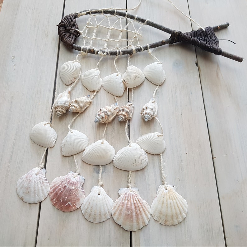 Wicker Fish & Shell Wind Chime Coastal Mobile Seashell Wind | Etsy