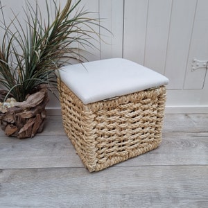 Storage Ottoman, Wicker Stool, Square Wicker Footstool, Storage Basket ...