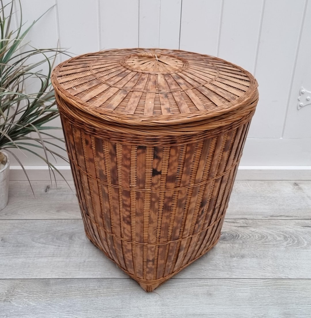 Large Round Wicker Basket, Lidded Basket for Storage, Laundry Basket ...