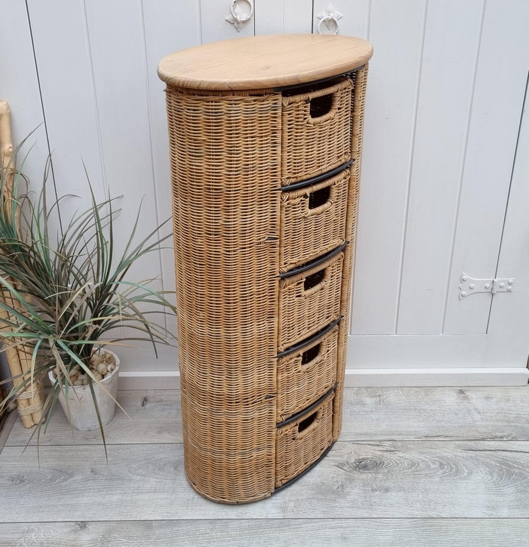 Oval Wicker Drawers, 5 Drawer Cabinet, Rattan Furniture, Sturdy Wicker ...