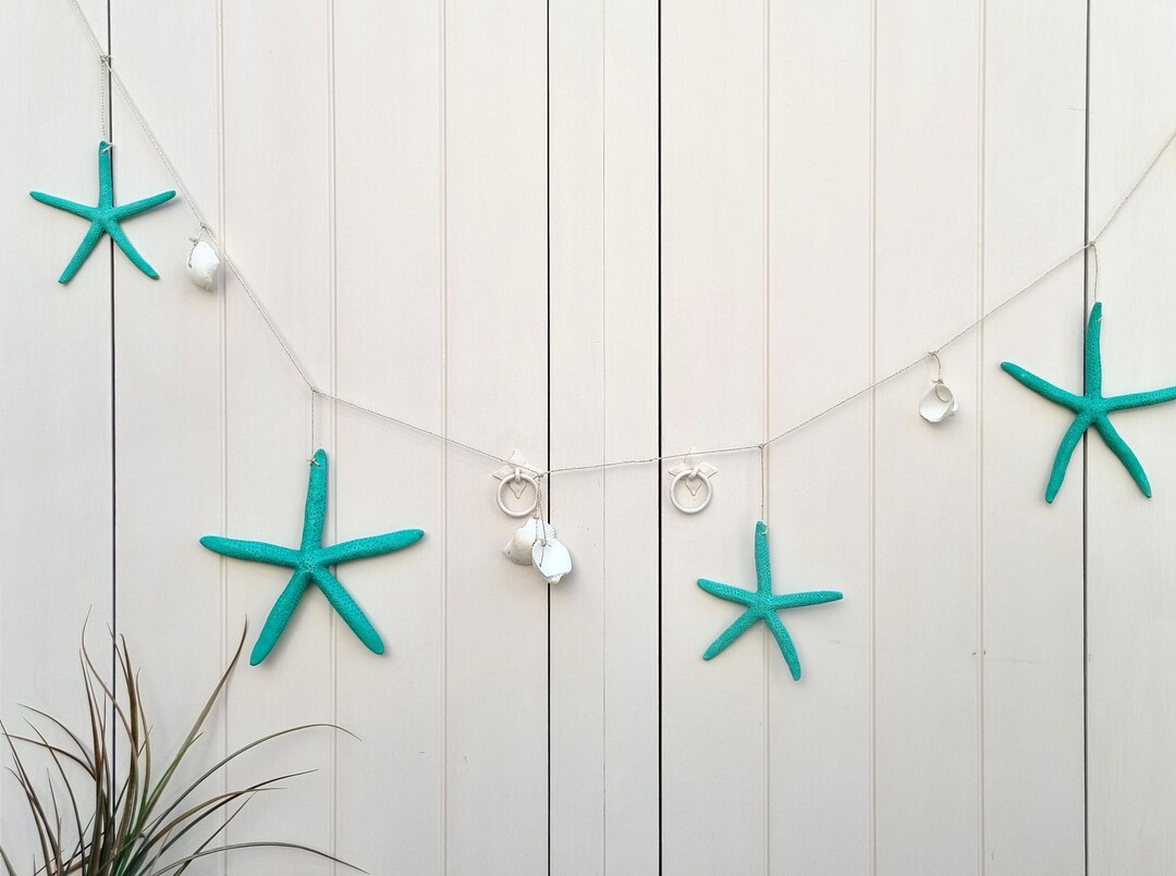 Coastal Garland, Starfish and White Shell Garland, Turquoise, Beach ...