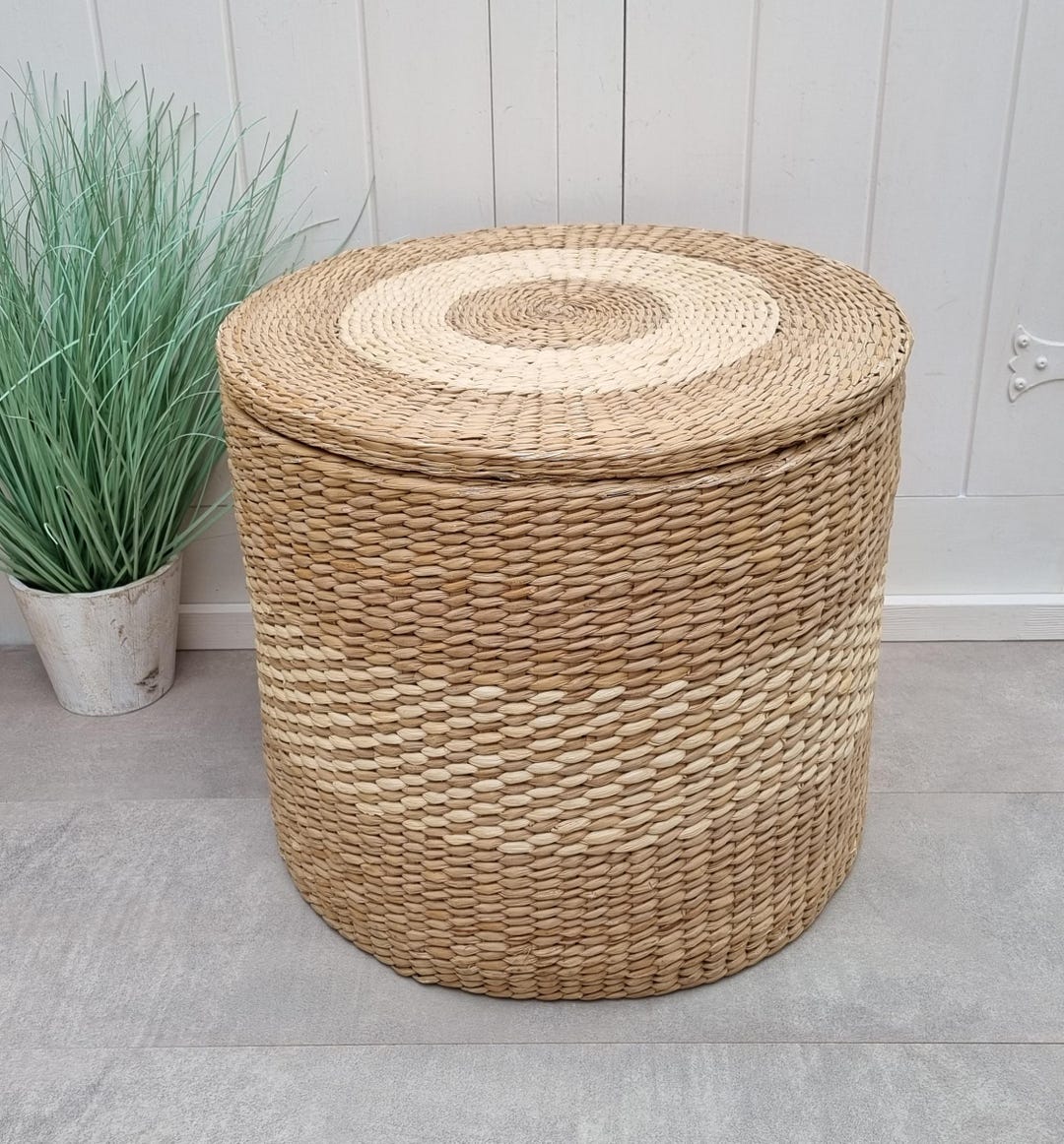 Round Wicker Storage Basket, Lidded Basket for Storage, Large Wicker ...