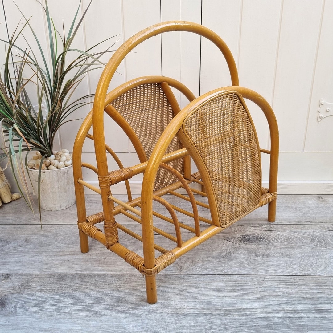 Bamboo and Wicker Magazine Holder, Wicker Basket, Newspaper Holder ...