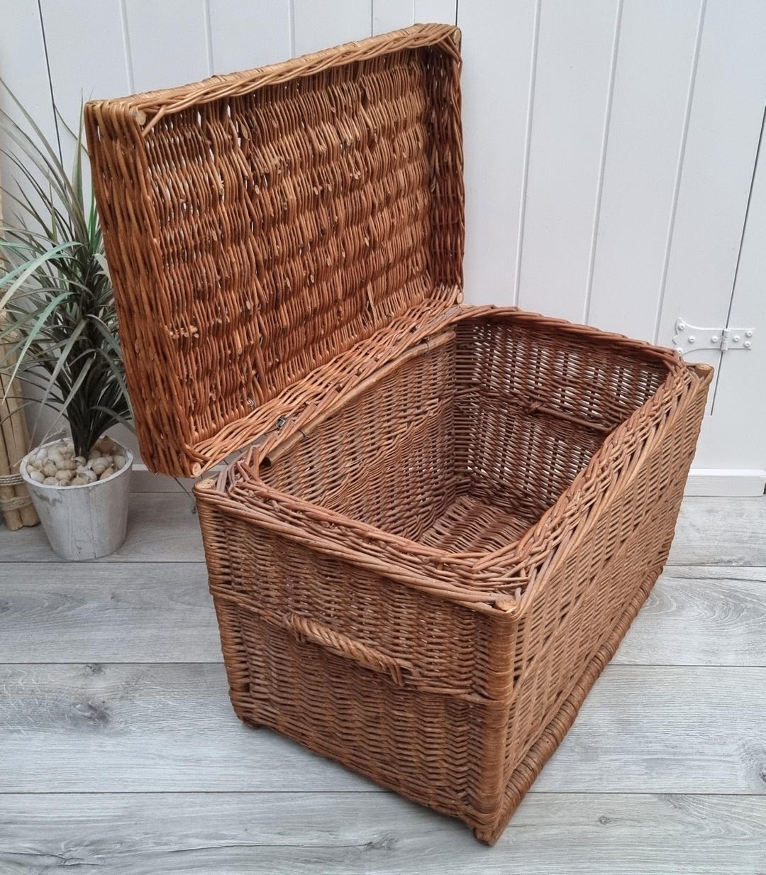 Large Rectangular Wicker Basket, Lidded Wicker Basket, Wicker Trunk ...