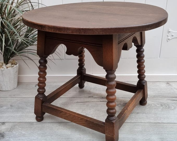 Round Bobbin Side Table, Turned Leg Table, Wooden Occasional Table ...